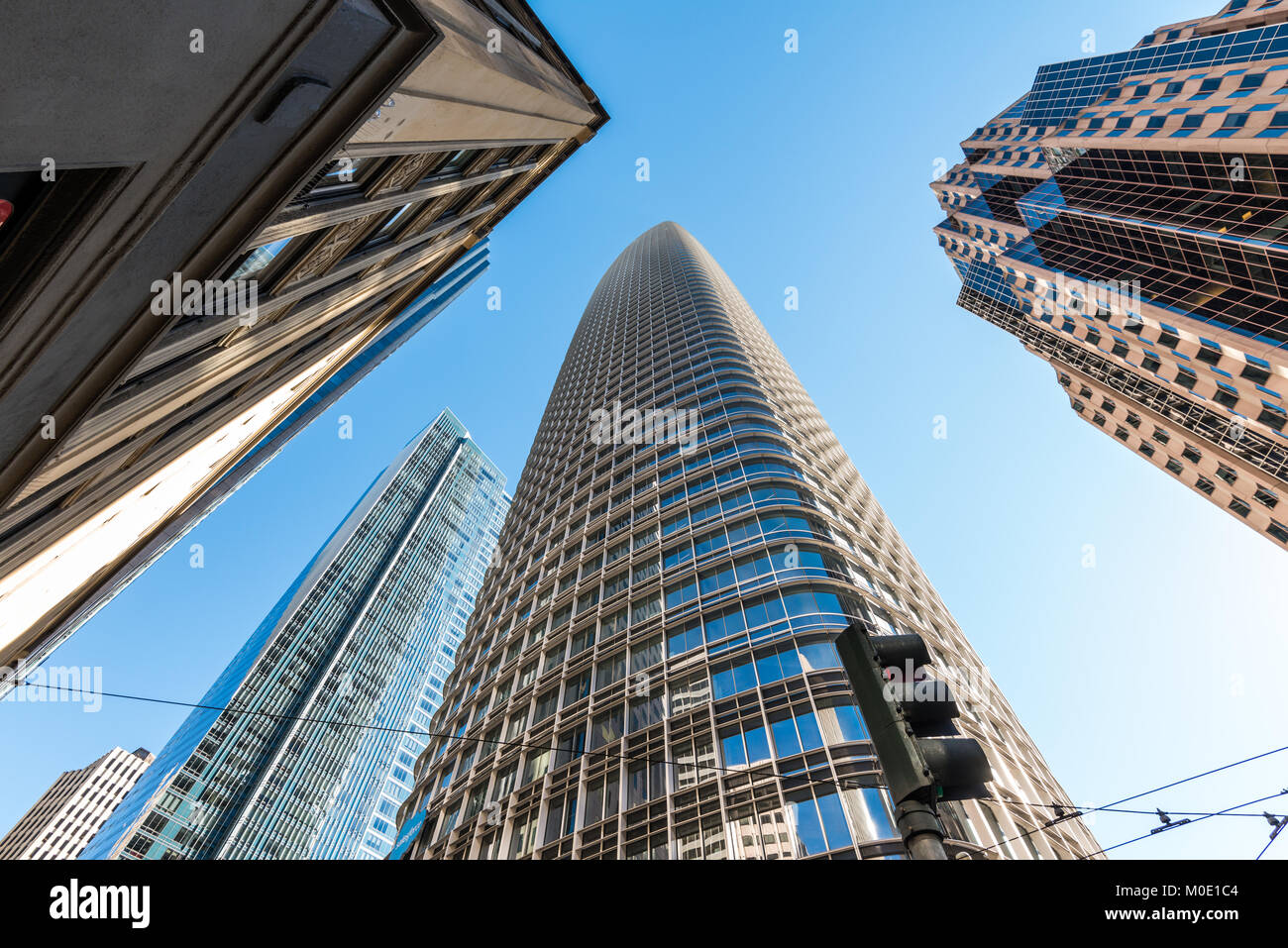San Francisco highrises skyscrapers buildings photographed from a low ...