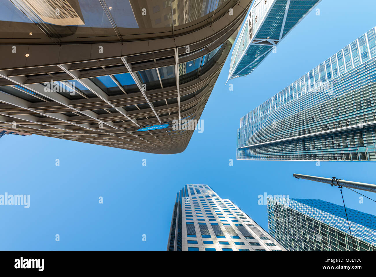 San Francisco highrises skyscrapers buildings photographed from a low ...