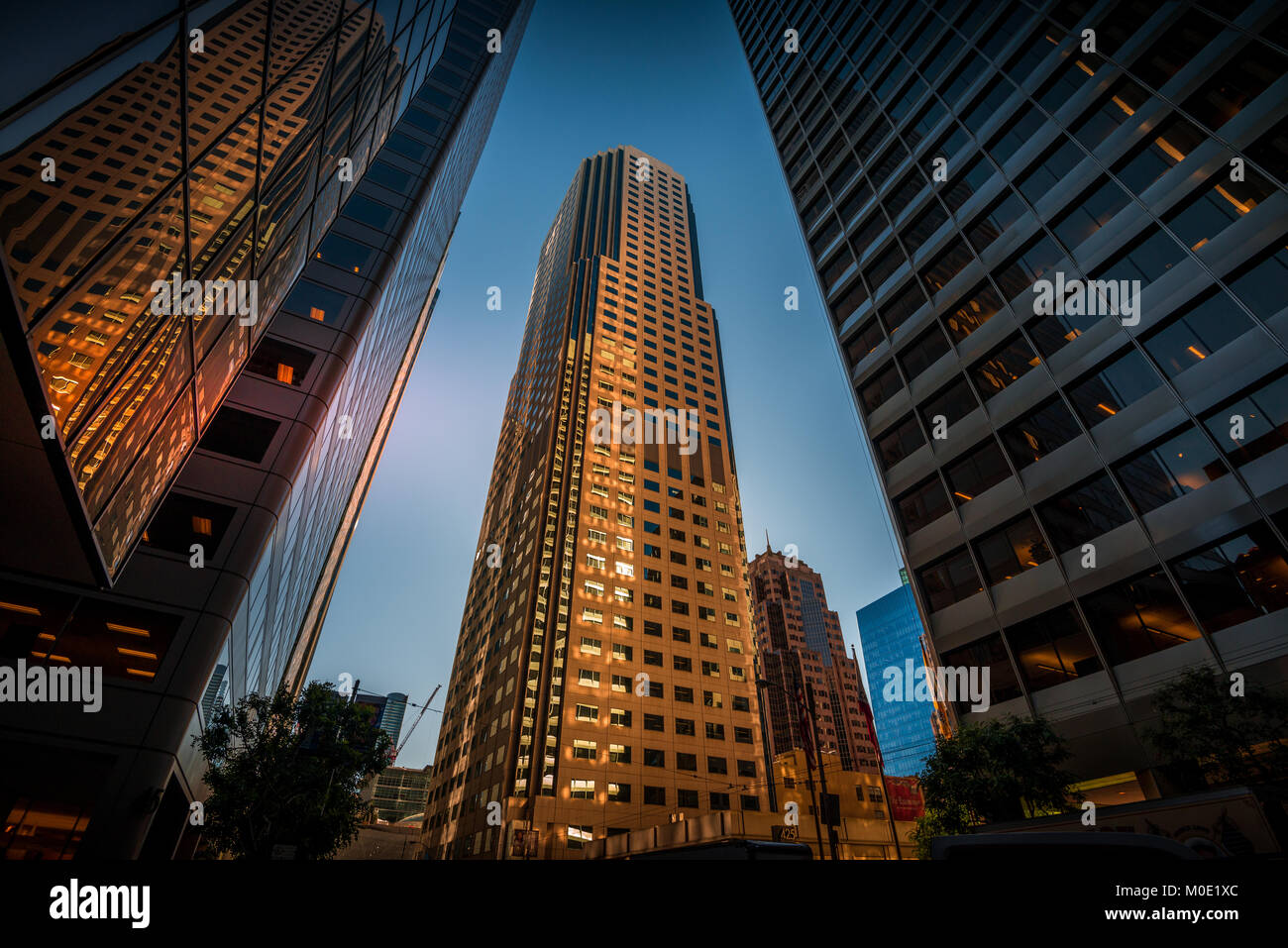 San Francisco highrises skyscrapers buildings photographed from a low ...