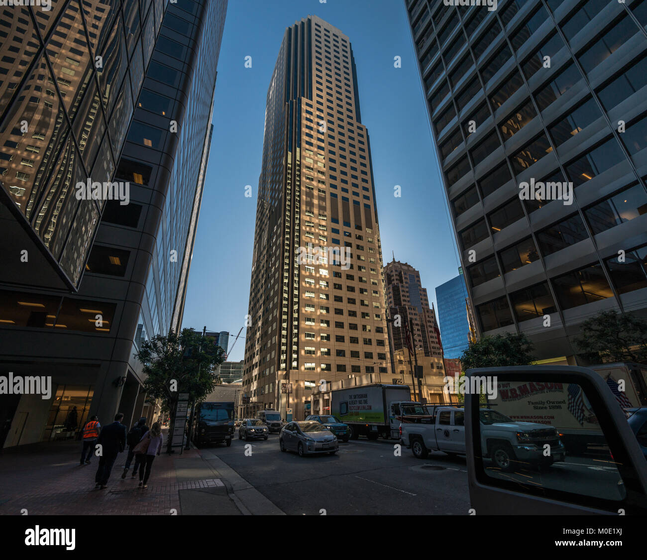 San Francisco highrises skyscrapers buildings photographed from a low ...