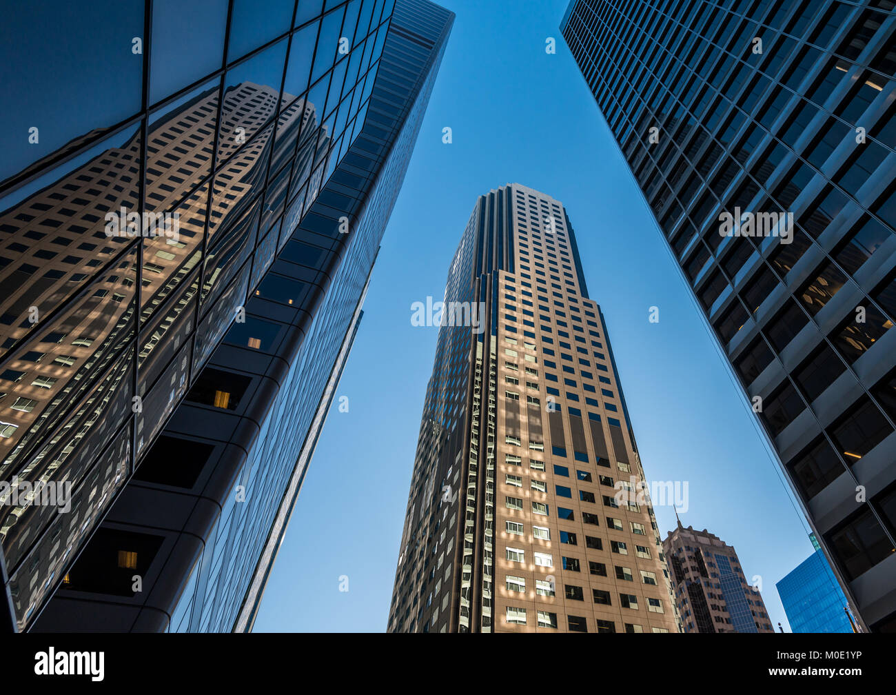 San Francisco highrises skyscrapers buildings photographed from a low ...