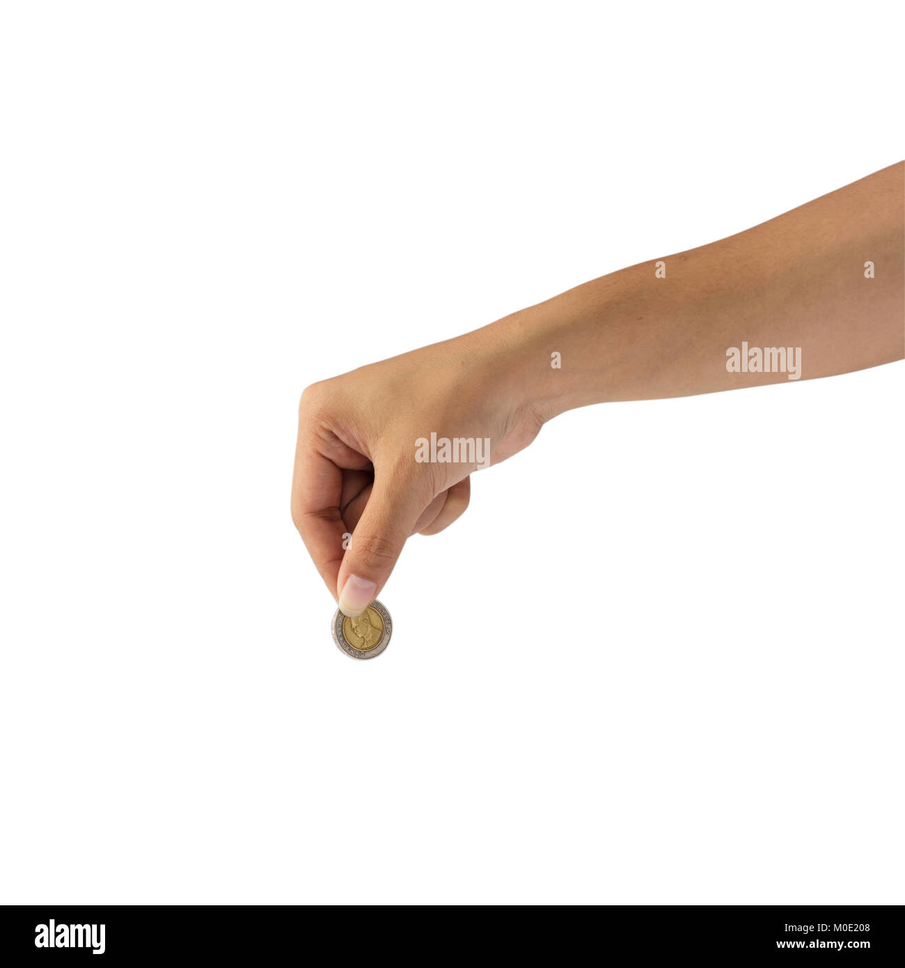 Man hand holding coin isolated on white background with clipping path ...