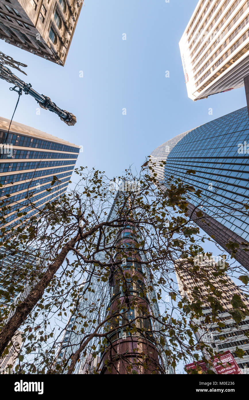 San Francisco highrises skyscrapers buildings photographed from a low ...