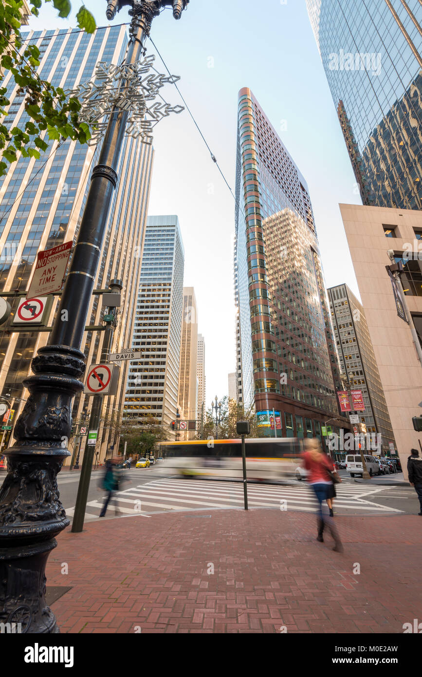 San Francisco highrises skyscrapers buildings photographed from a low ...