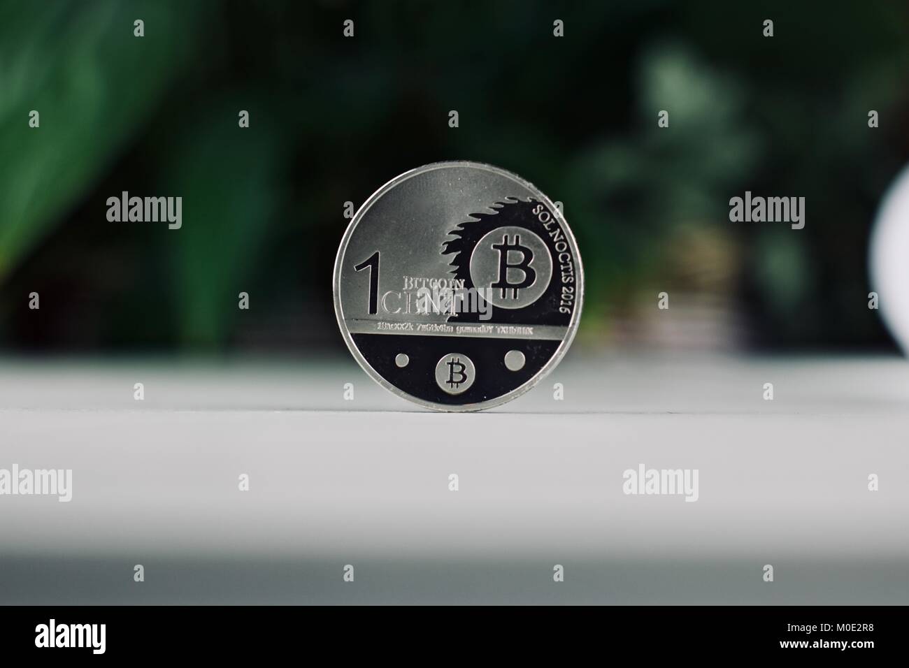 Digital currency physical metal bitcoin coin. Cryptocurrency concept ...