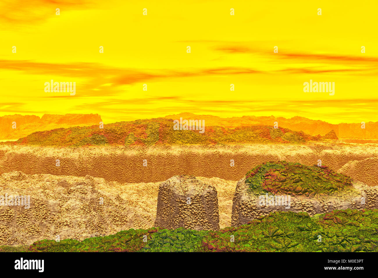 Mountain and lake. Landscape of stranger planet. 3D illustration Stock ...