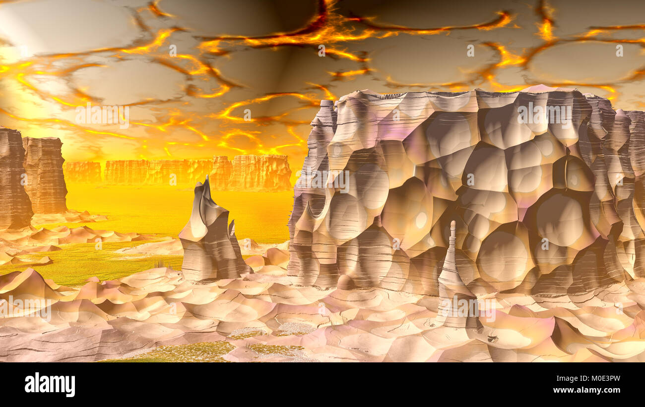 Mountain and lake. Landscape of stranger planet. 3D illustration Stock ...