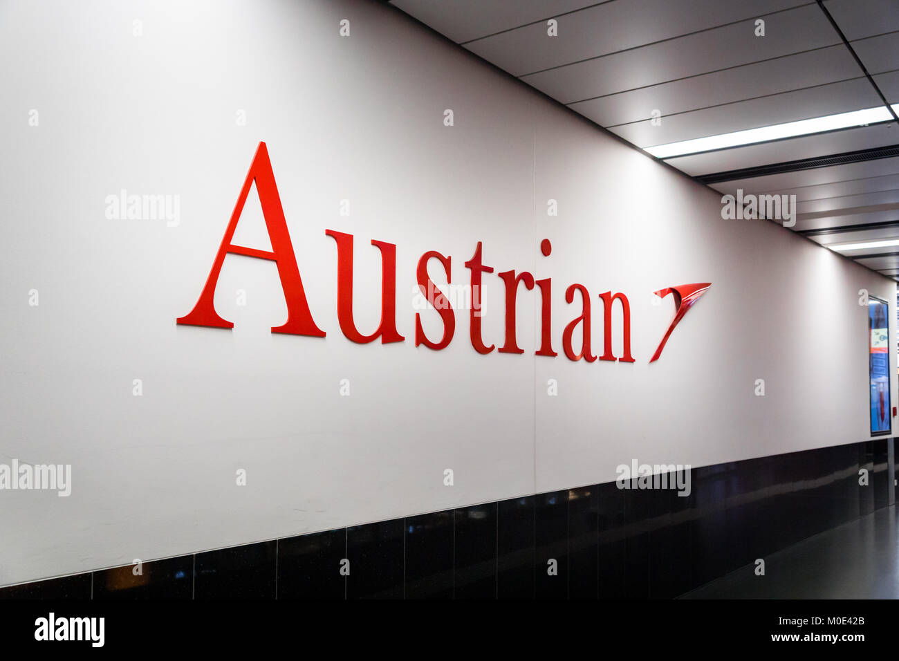 Vienna, Austria - December 2017: Austrian airlines logo at Vienna ...
