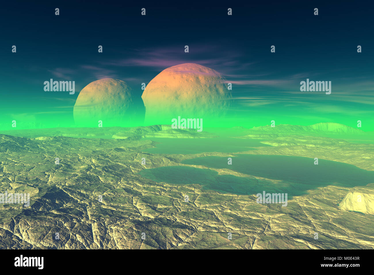 Mountain and lake. Landscape of stranger planet. 3D rendering Stock ...