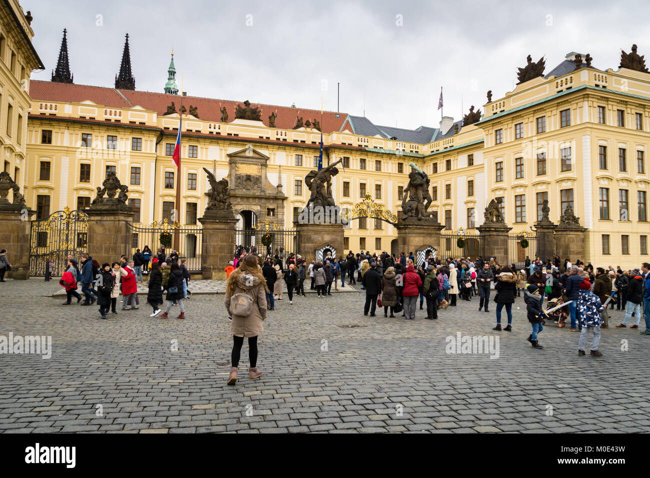 Prague, Czech Republic - December 2017: Prague Castle entrance gate ...