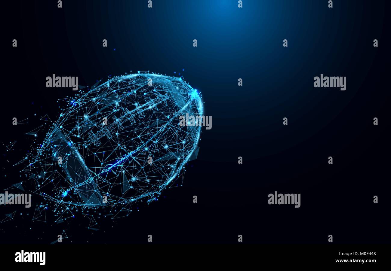 Abstract rugby ball from lines and triangles, point connecting network ...