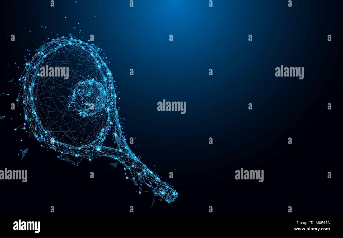 Abstract tennis racket with ball from lines and triangles, point ...