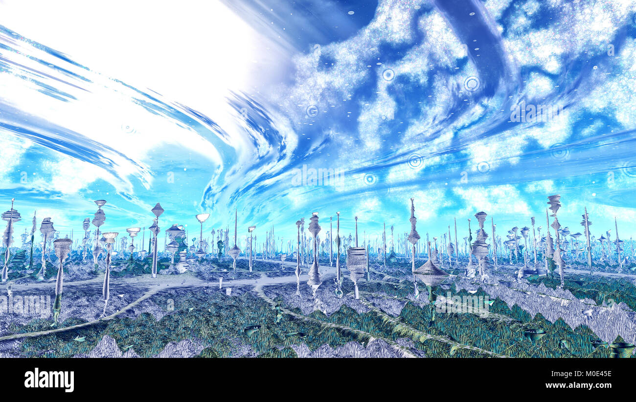 Alien Planet. Landscape of stranger planet. Desert. 3D rendering Stock ...