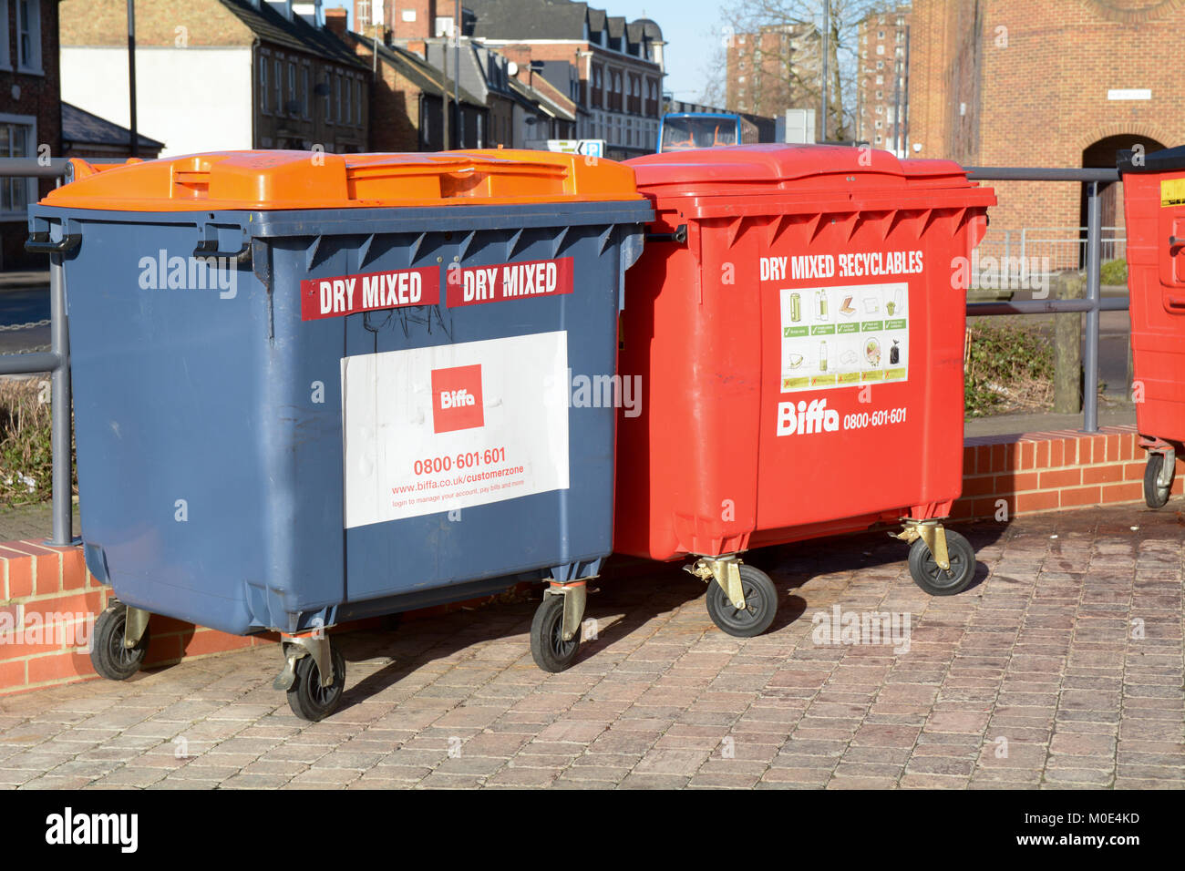 Industrial Type Wheelie Bins From A Private Contractor Biffa Each Bin Contains Labels Showing