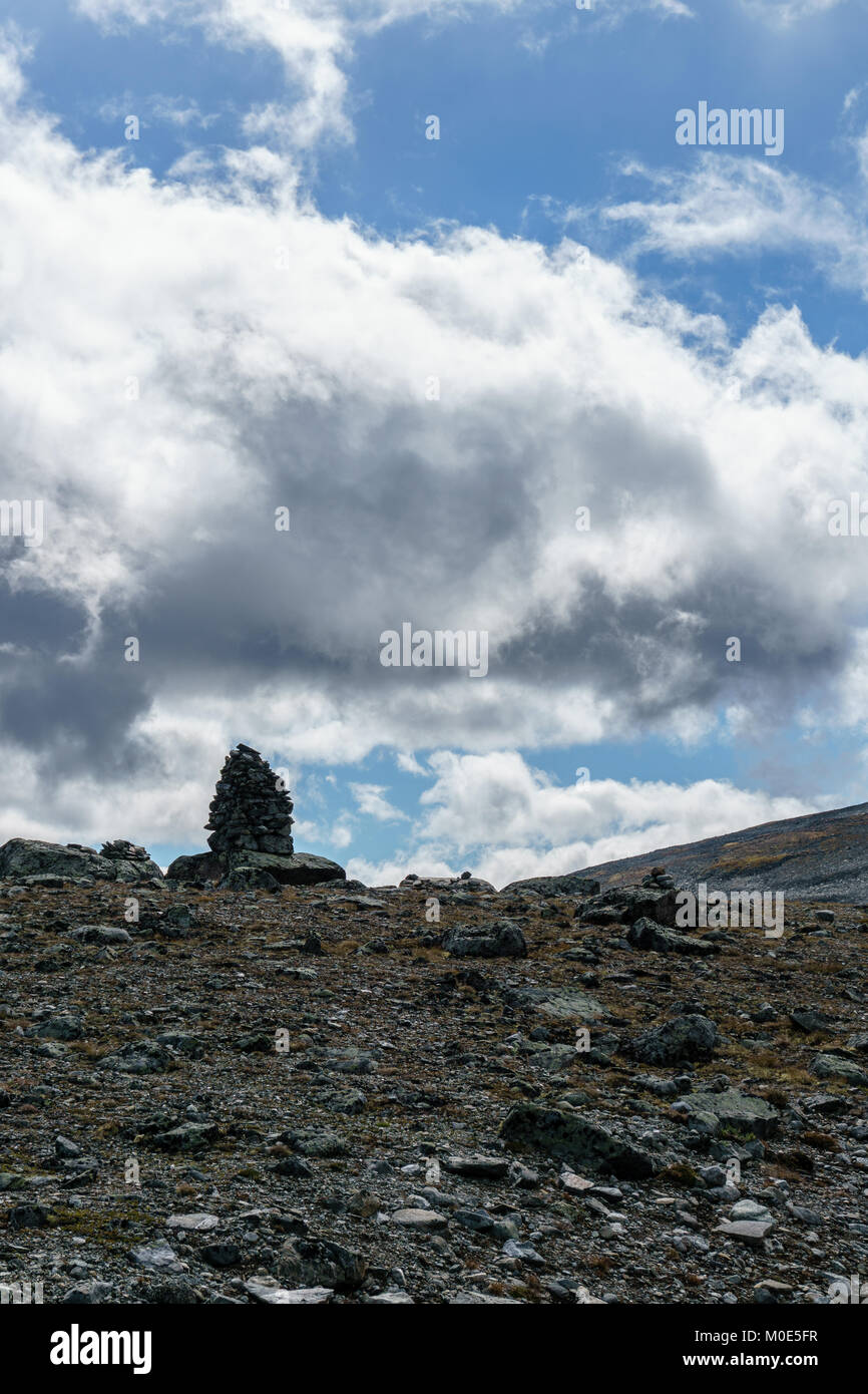 pyramids of stones as landmarks in norway Stock Photo - Alamy