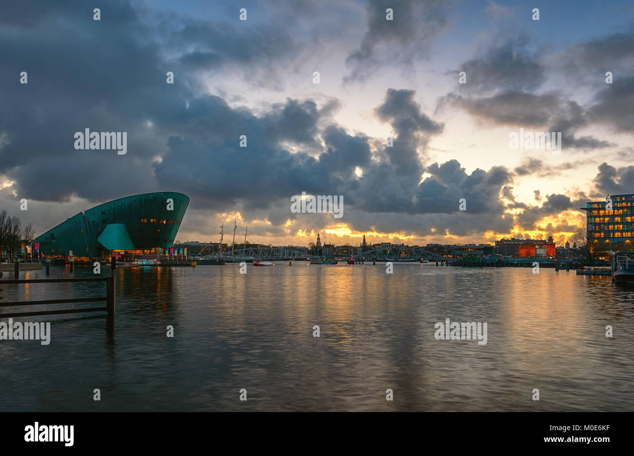 Amsterdam, Netherlands, December 16, 2017: Panorama of the Oosterdok ...
