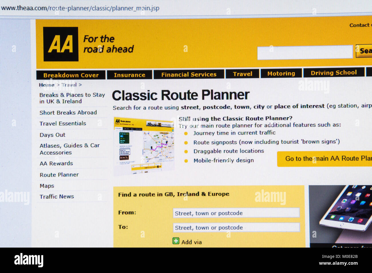 Computer Screenshot Of AA automobile Association Classic Route