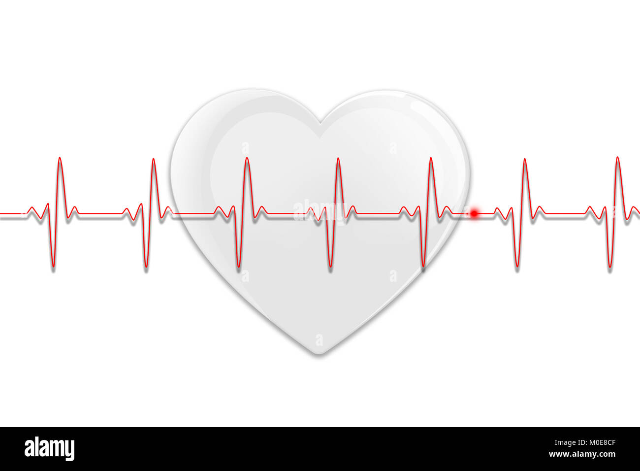 White glossy heart on a white background with red heart beat line Stock ...