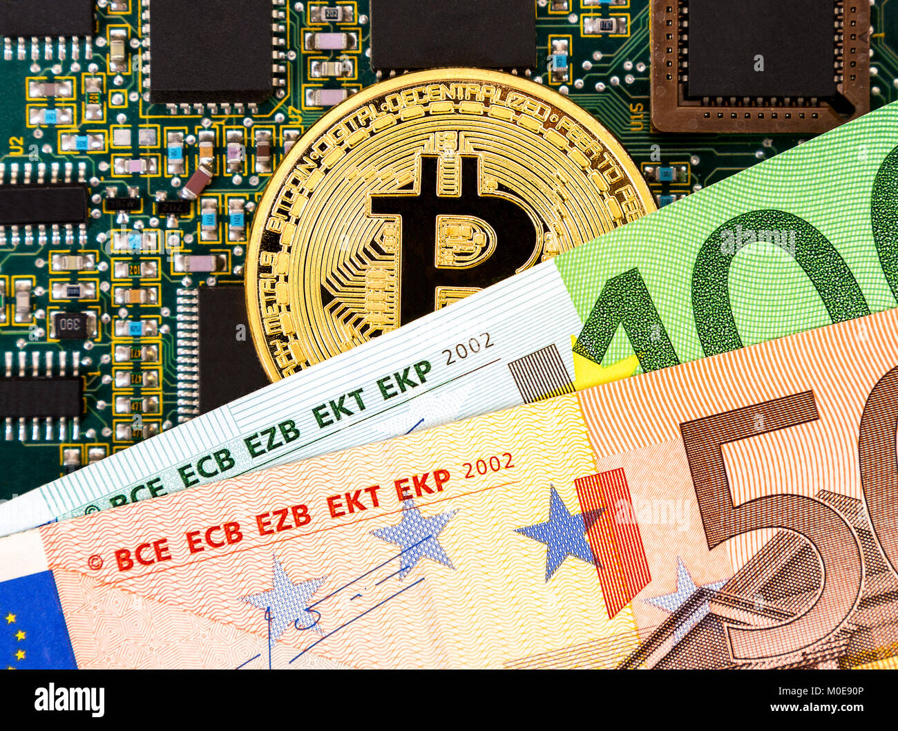 Digital cryptocurrency gold bitcoin, electronic computer component and ...