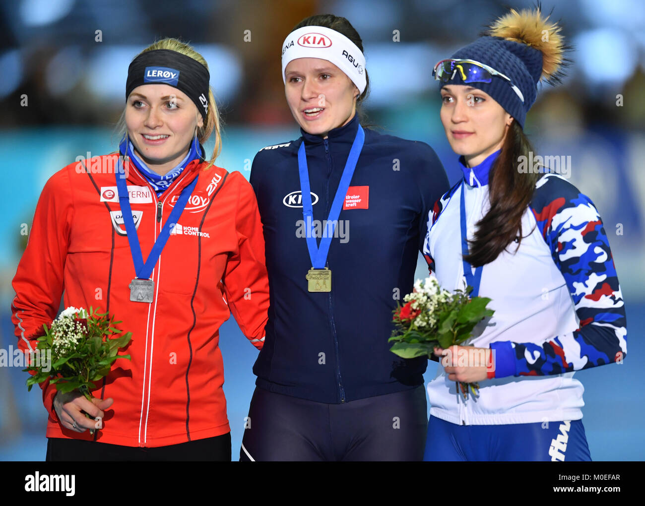 Erfurt, Germany. 21st Jan, 2018. Speed skaters Hege Bokko (2nd place ...