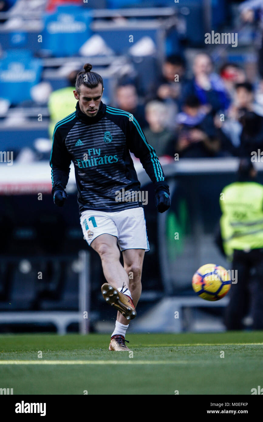 Madrid, Spain. 21st Jan, 2018. Gareth Bale (Real Madrid) Pre-match warm ...