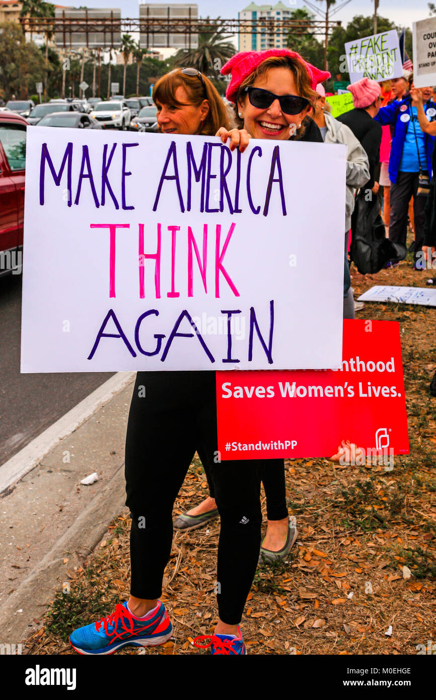 Sarasota, USA. 20th Jan, 2018. People at the Women's March in downtown ...