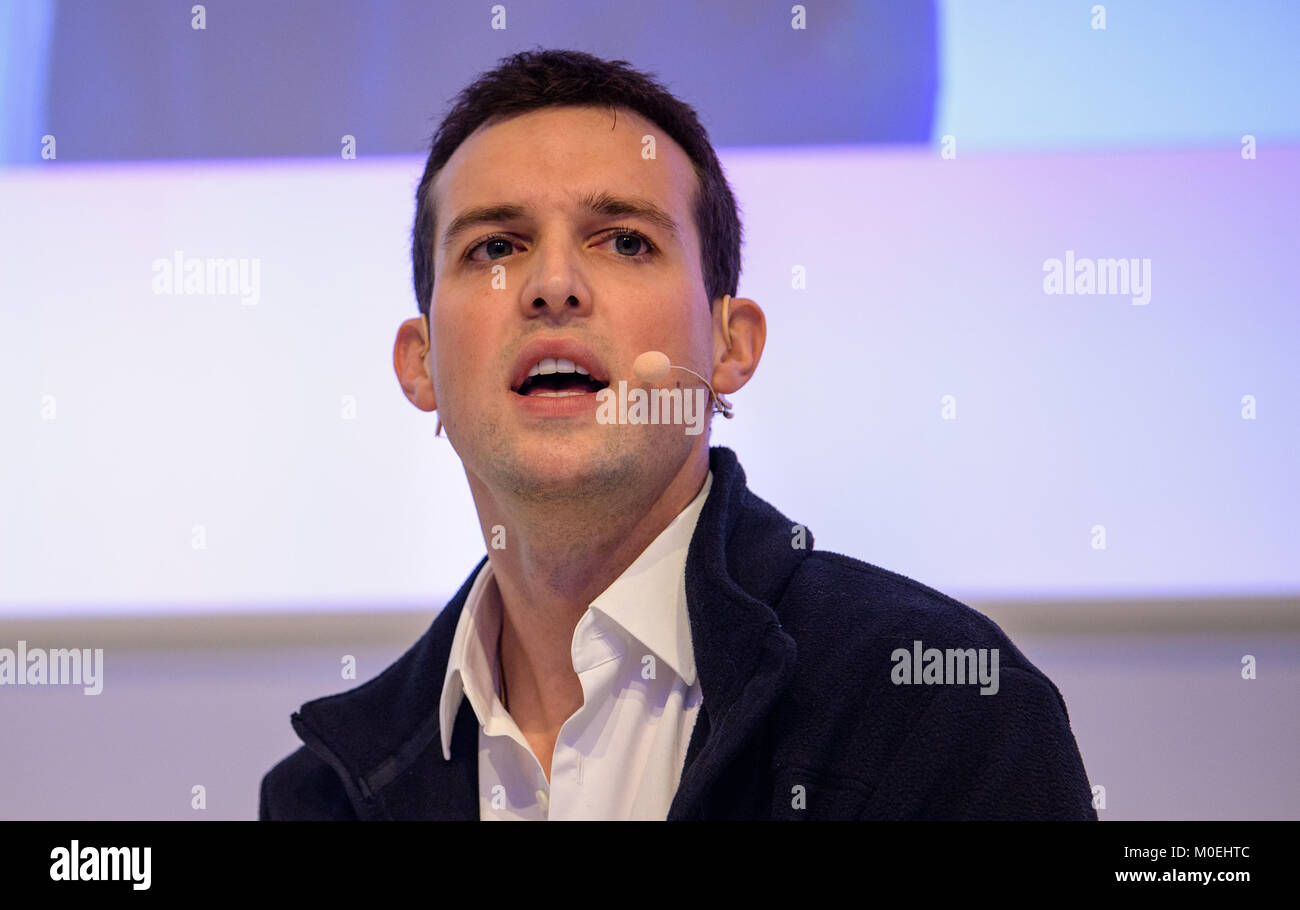Munich, Germany. 21st Jan, 2018. Brendan Blumer, CEO of Block.One ...