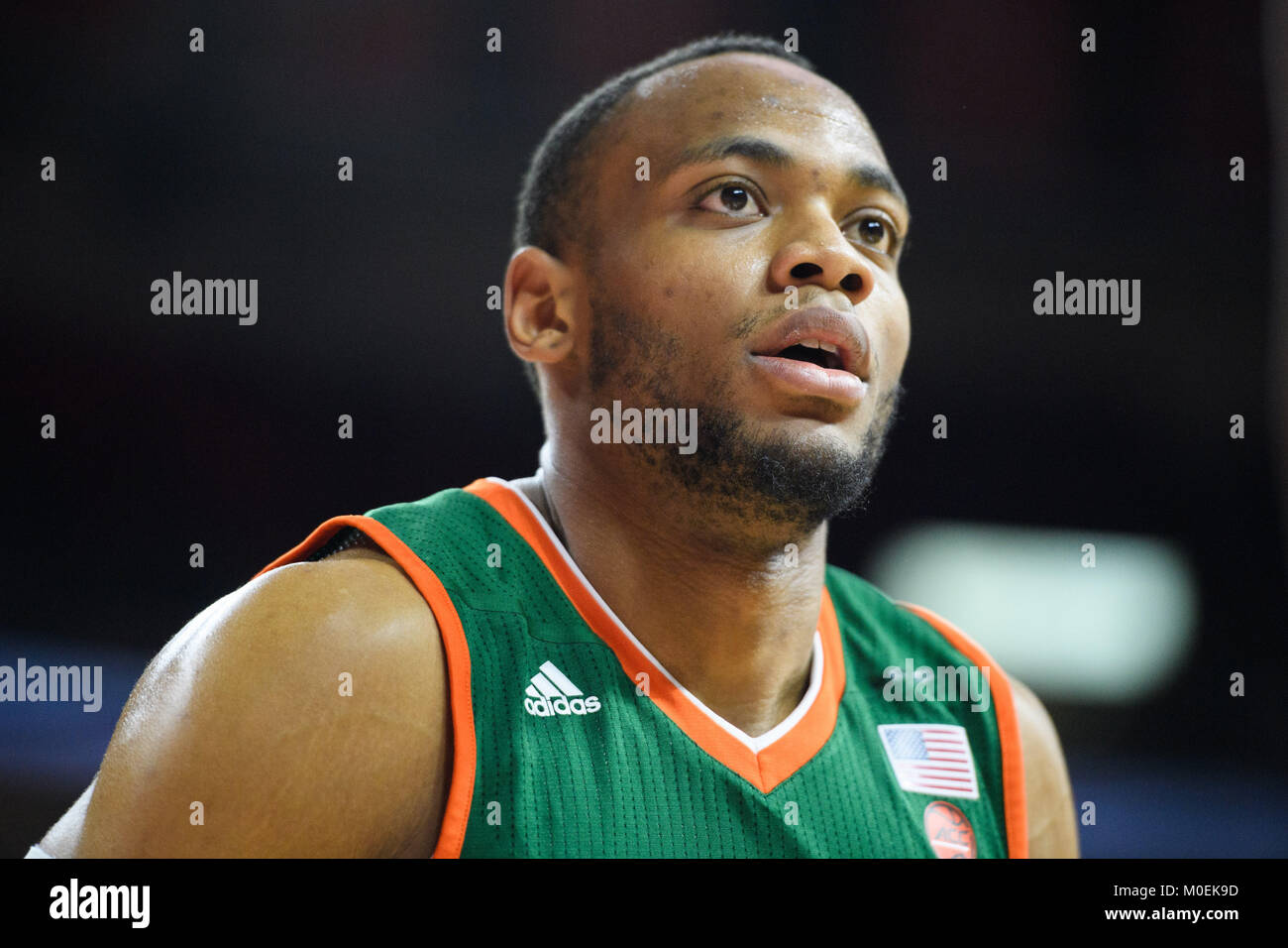 Raleigh, USA. 21st Jan, 2018. Miami (Fl) Hurricanes guard Bruce Brown ...