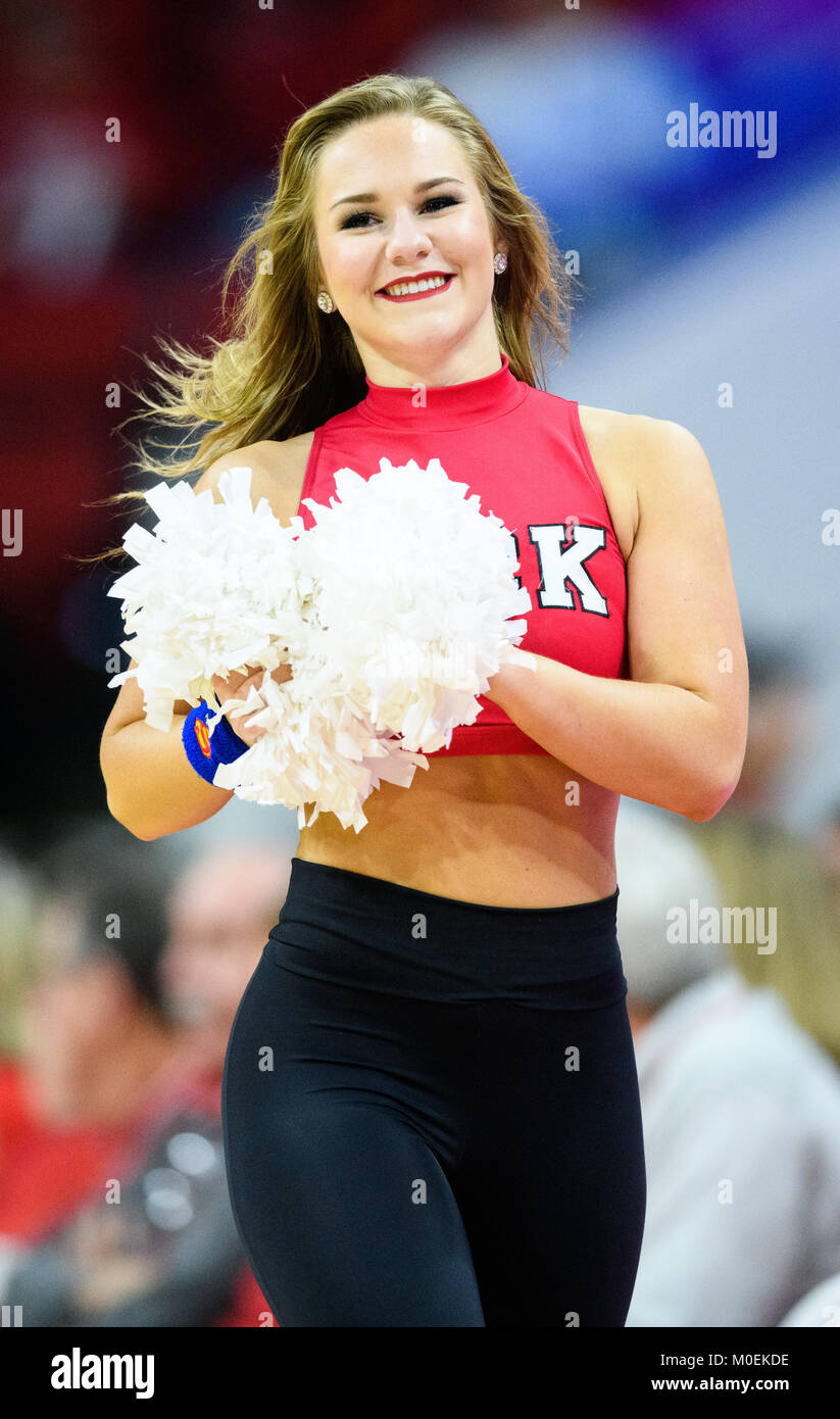 Raleigh, USA. 21st Jan, 2018. An NC State cheerleader during the NCAA ...