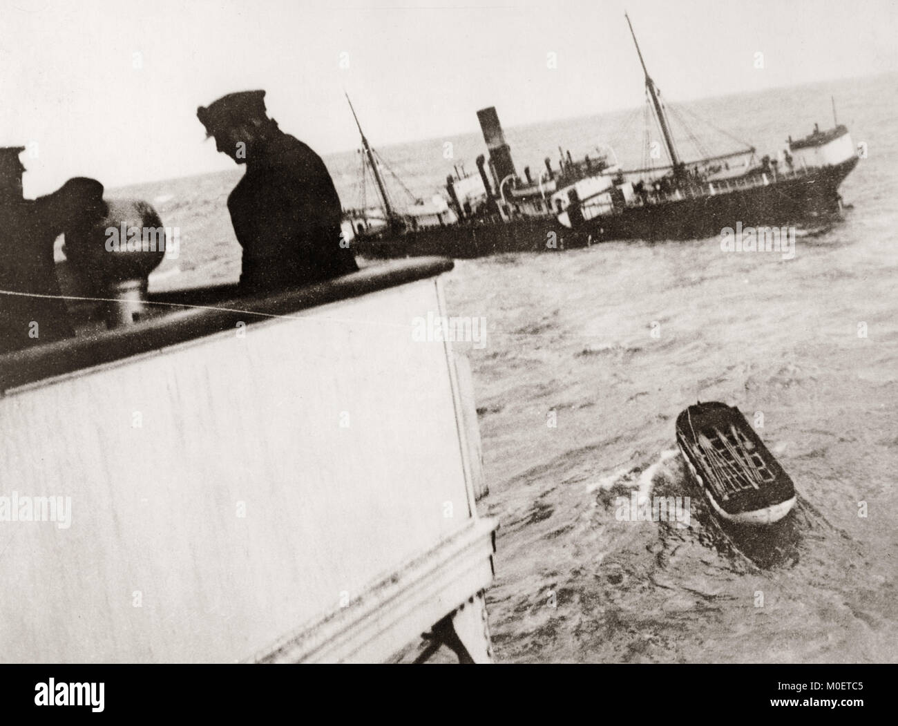 British ship, freighter Exeter City sinks in North Atlantic, 1933 Stock ...