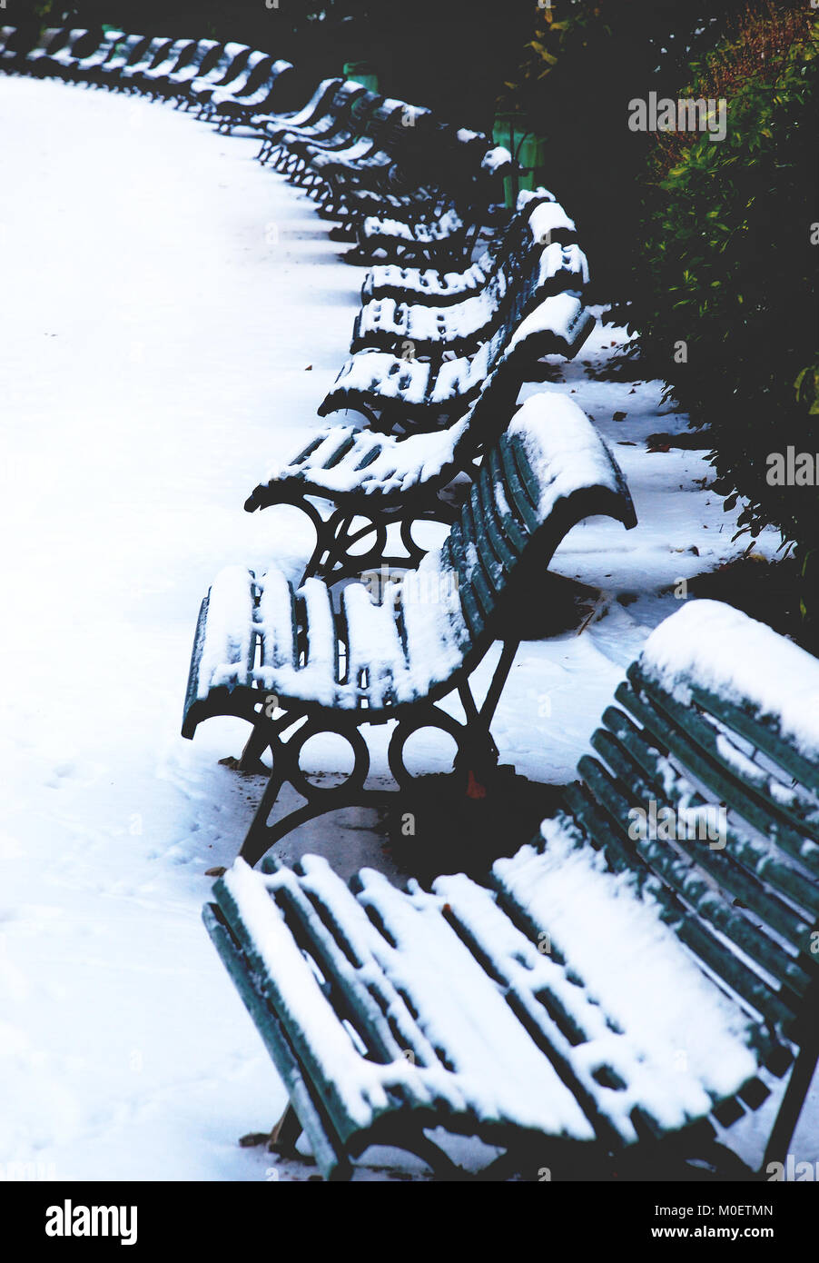 Snow Scene in Paris Park with Park Benches Stock Photo - Alamy