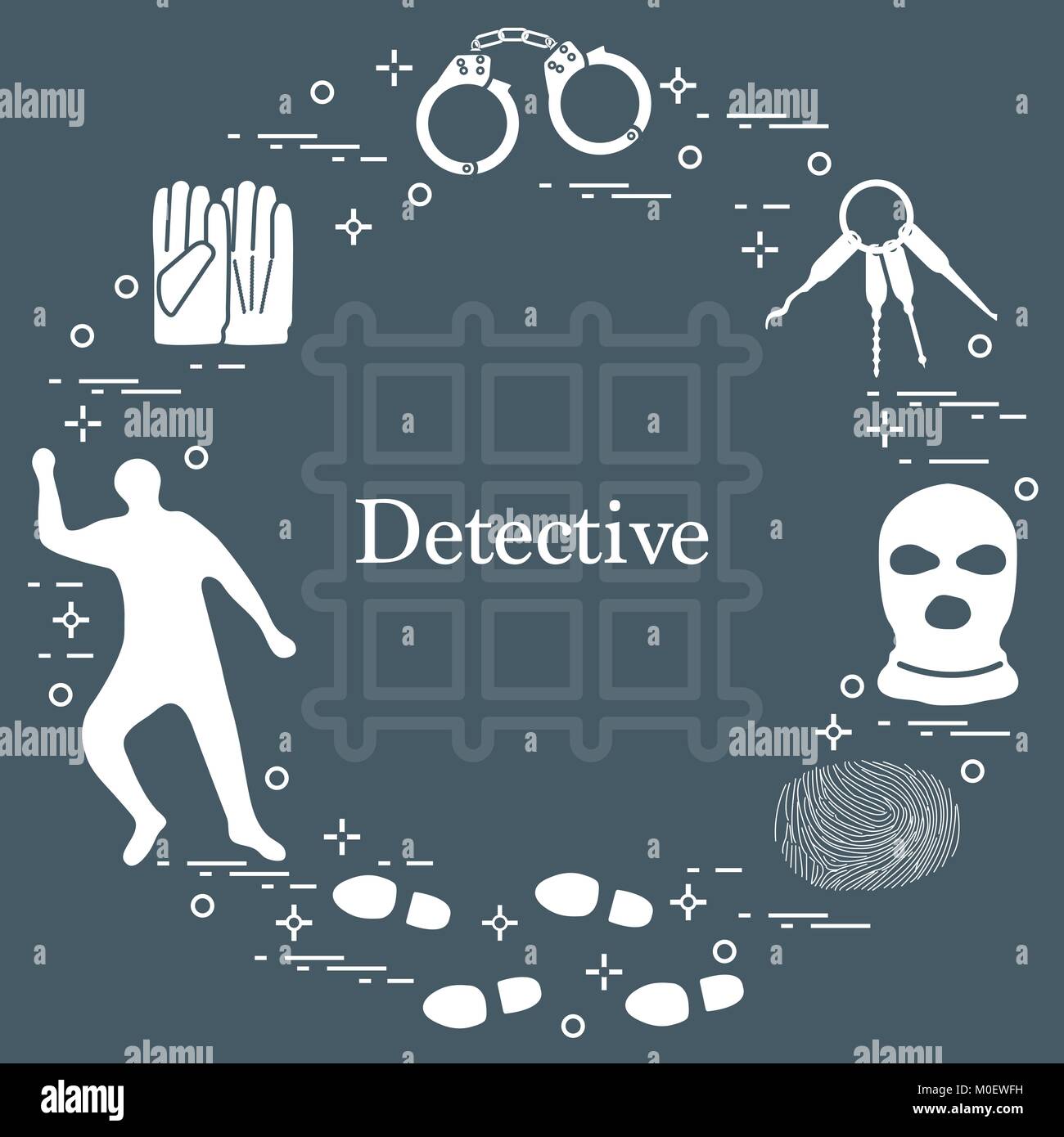 Criminal and detective elements. Crime, law and justice vector icons ...