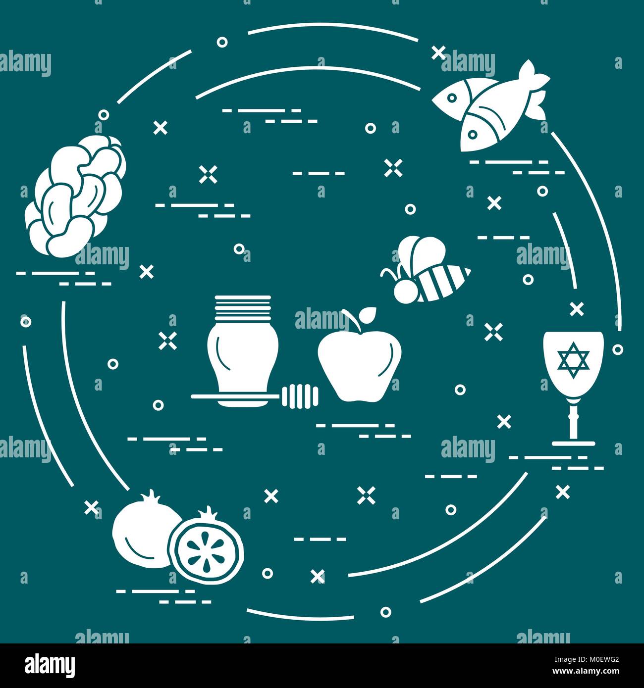 Jewish traditional treats and symbols. Design for postcard, banner ...