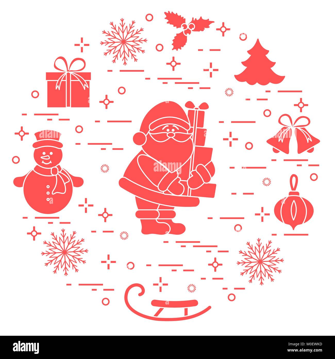 Santa Claus with presents and other New Year and Christmas symbols ...