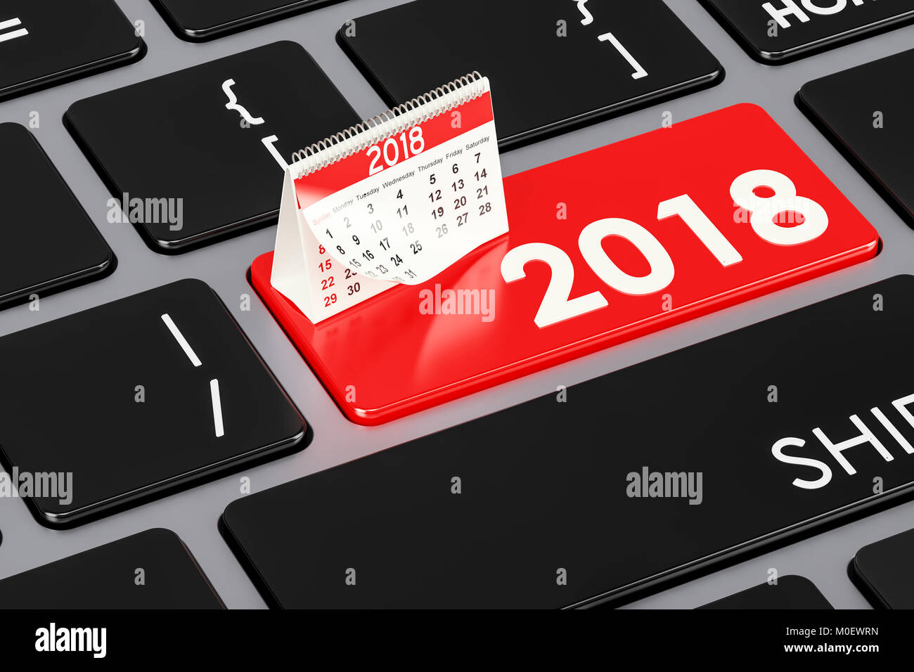 2018 calendar button on the keyboard, 3D rendering Stock Photo - Alamy