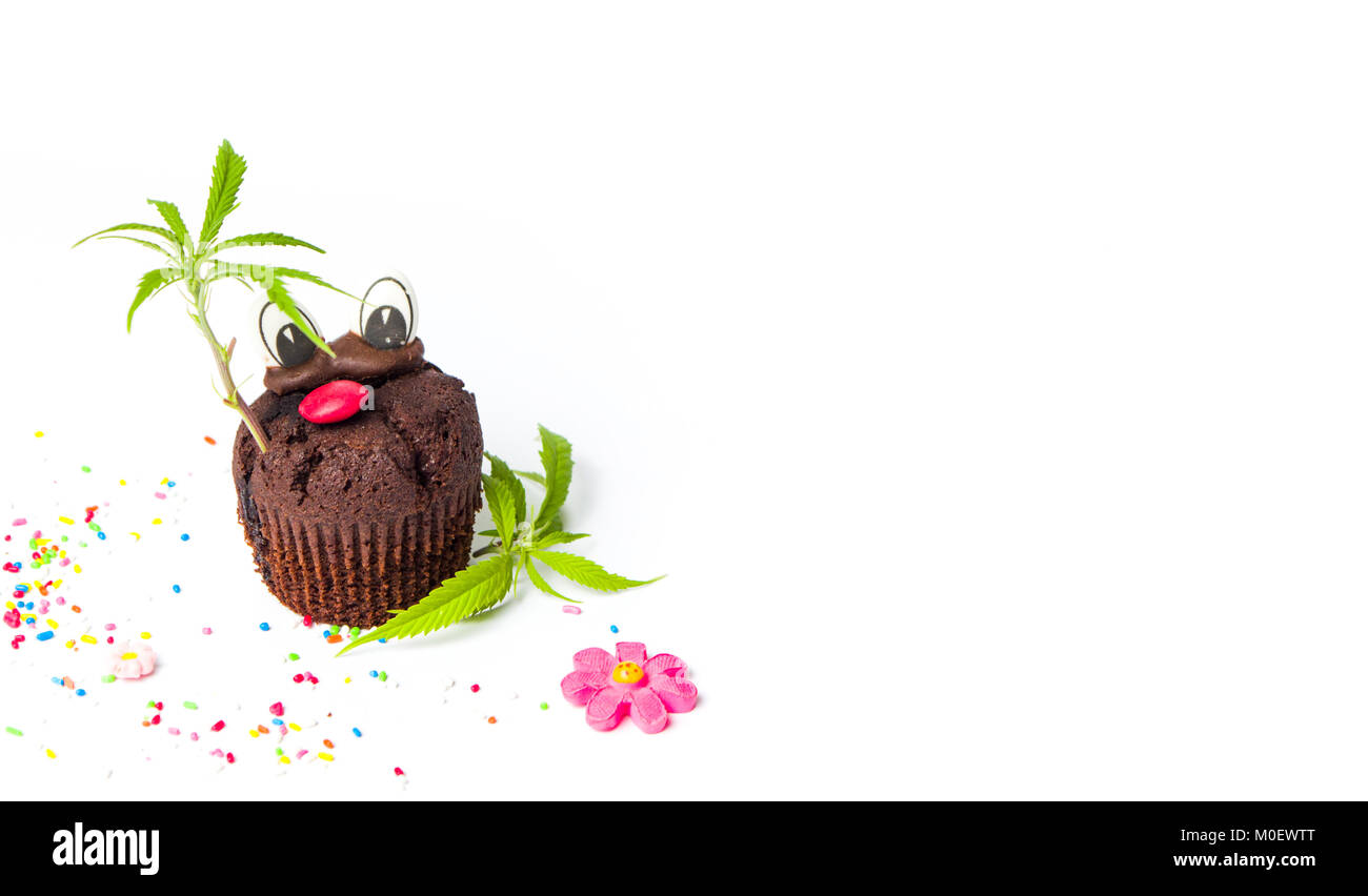 Chocolate muffin with marijuana leaf isolated on white Stock Photo - Alamy
