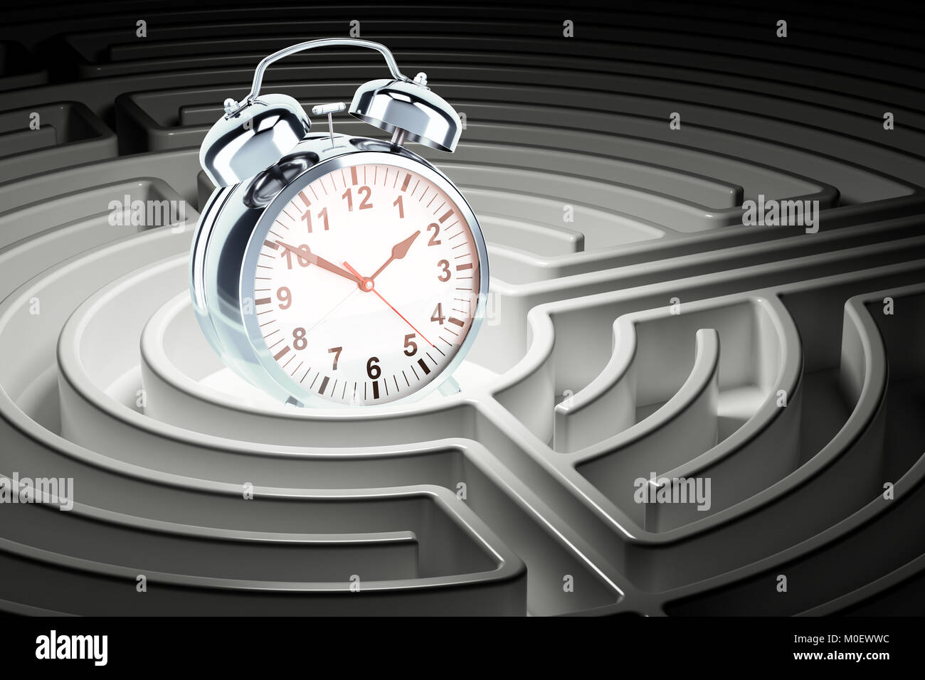 Alarm clock inside labyrinth maze, 3D rendering Stock Photo - Alamy