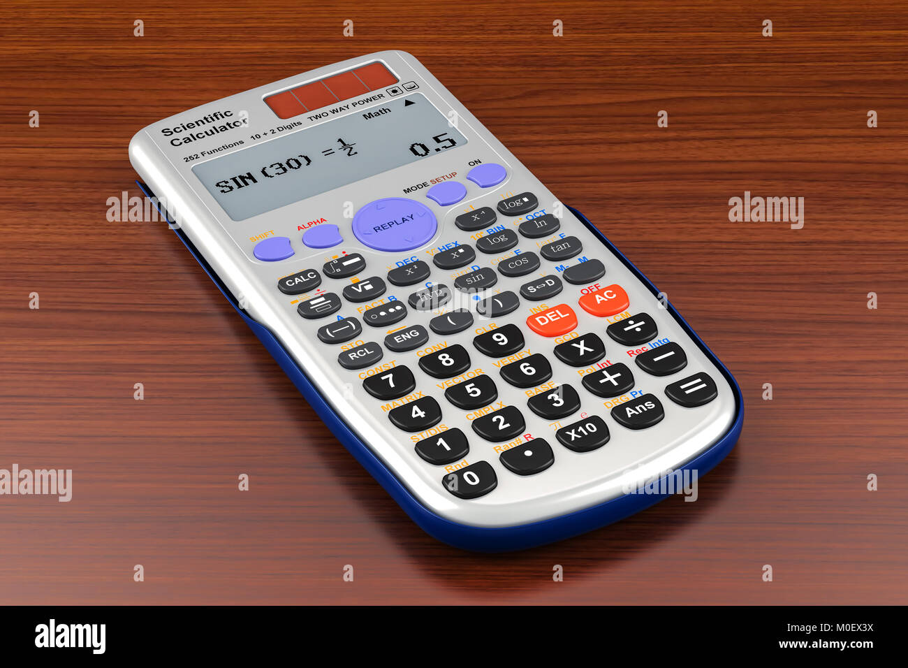Scientific calculator on the wooden table. 3D rendering Stock Photo - Alamy