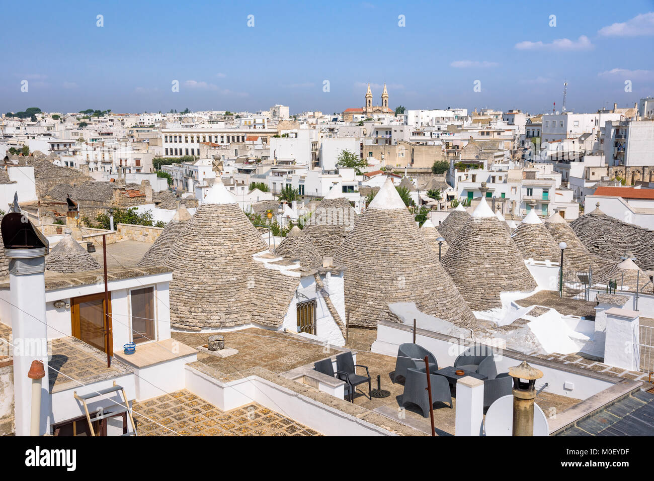 Panoramic view of famous Alberobello town with trulli houses and their ...