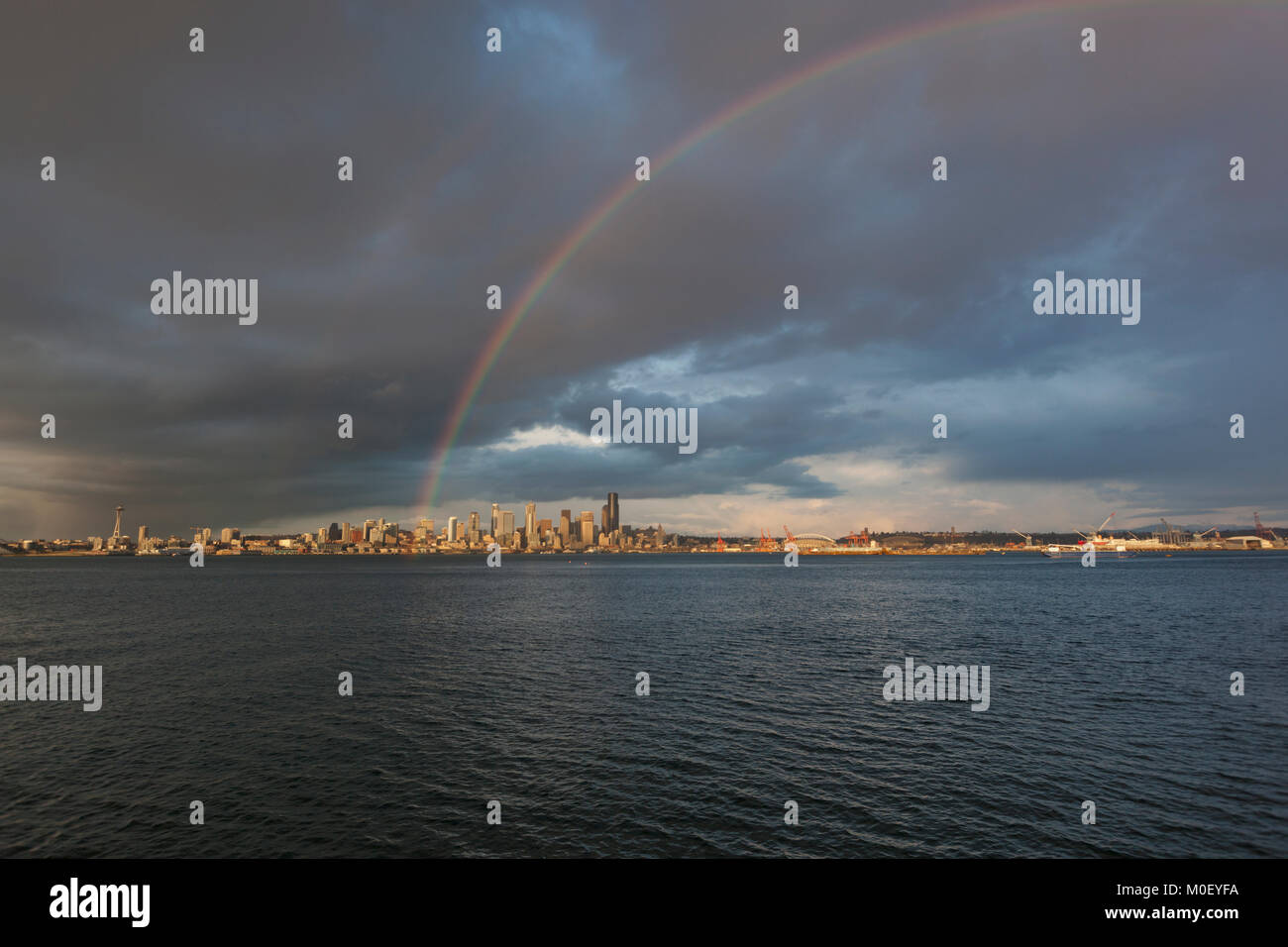Rainbow over Seattle, Washington, USA Stock Photo - Alamy
