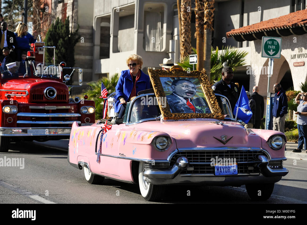 Las Vegas, Nevada - January 15, 2018 - Mayor Goodman riding in a pink ...