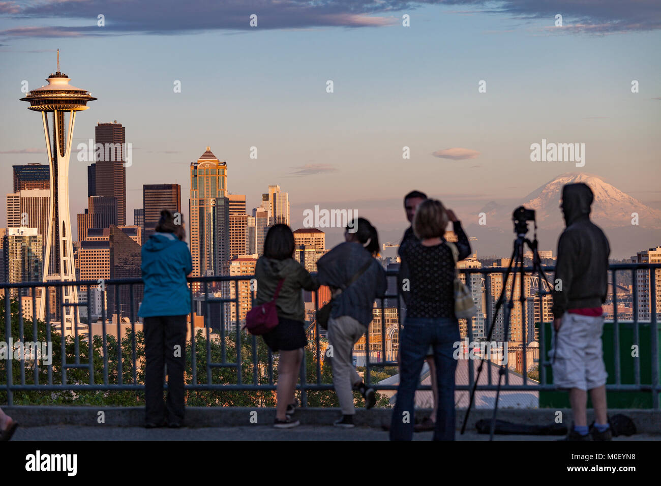 United States, Washington, Seattle, skyline, Mount Rainier, Space ...