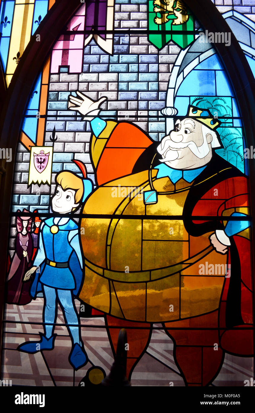 Paris - France, Circa June, 2013. Colorful Disney Stain glass window ...