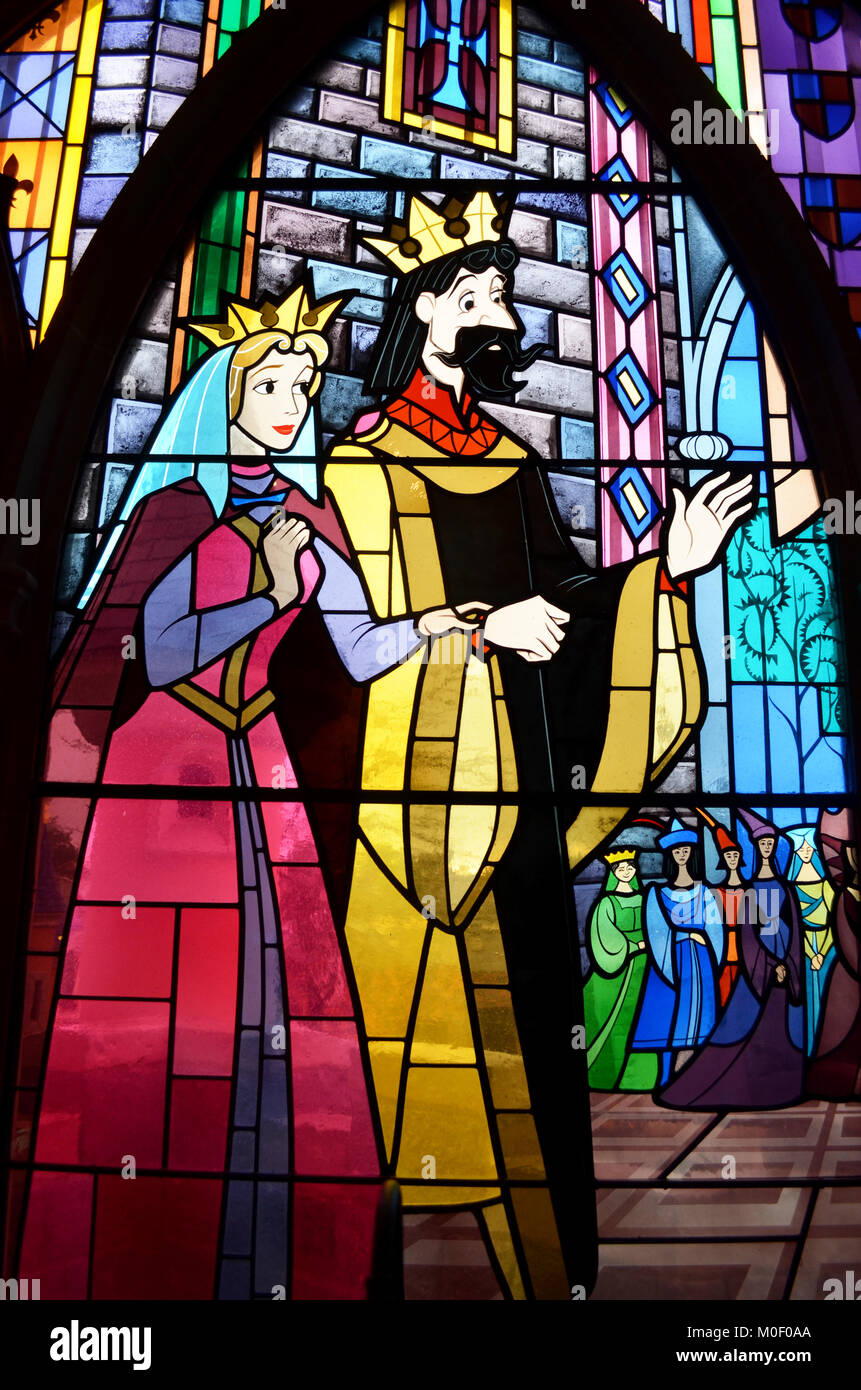 Paris - France, Circa June, 2013. Colorful Disney Stain glass window ...