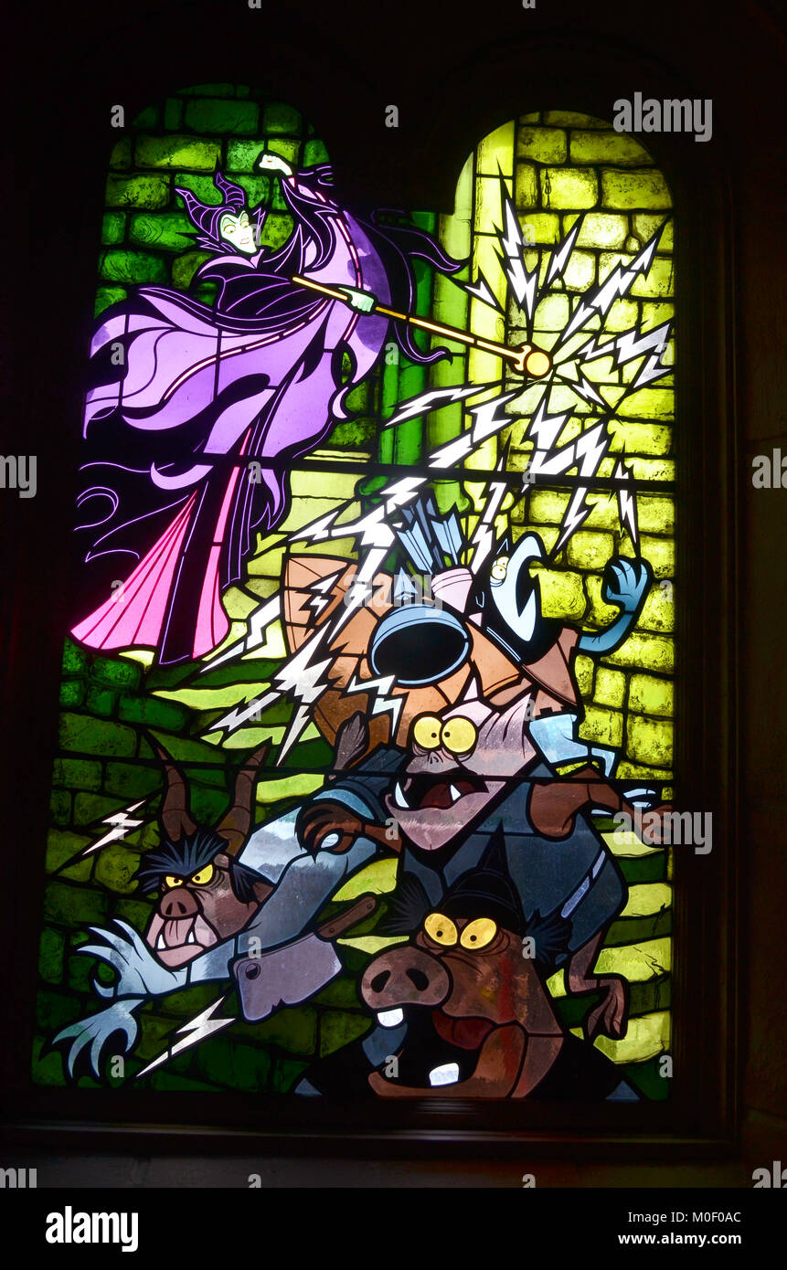 Paris - France, Circa June, 2013. Colorful Disney Stain glass window ...