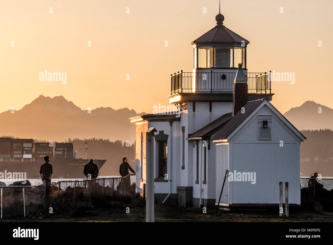 United States, Washington, Seattle, West Point Lighthouse with a ...