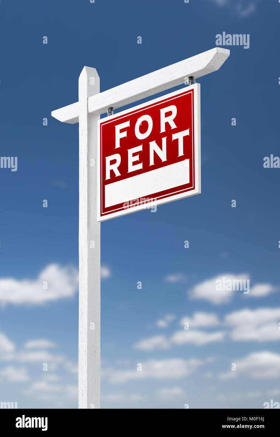 Right Facing For Rent Real Estate Sign on a Blue Sky with Clouds Stock ...