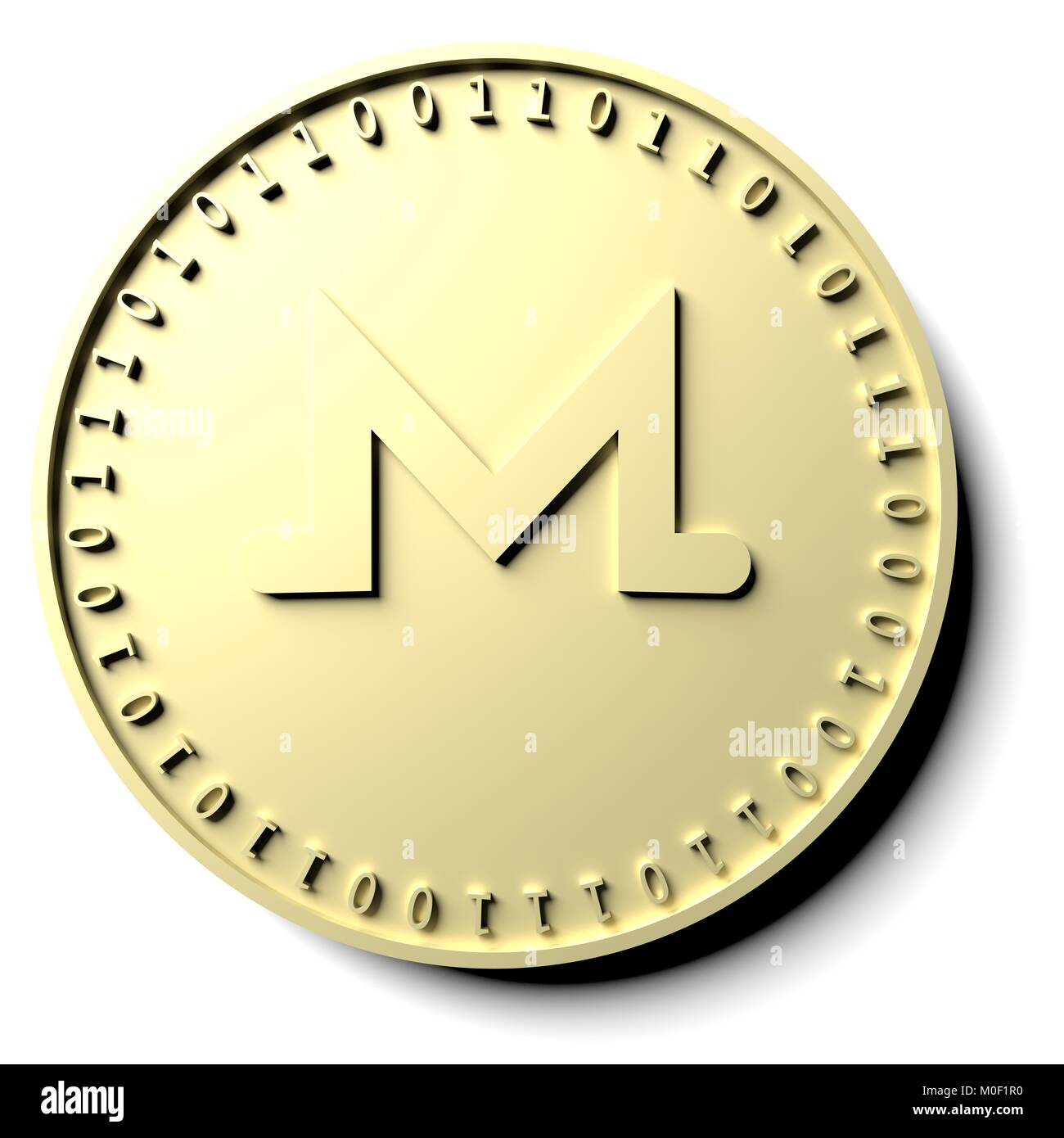 Isolated gold coin of the Monero digital crypto currency casts a shadow ...