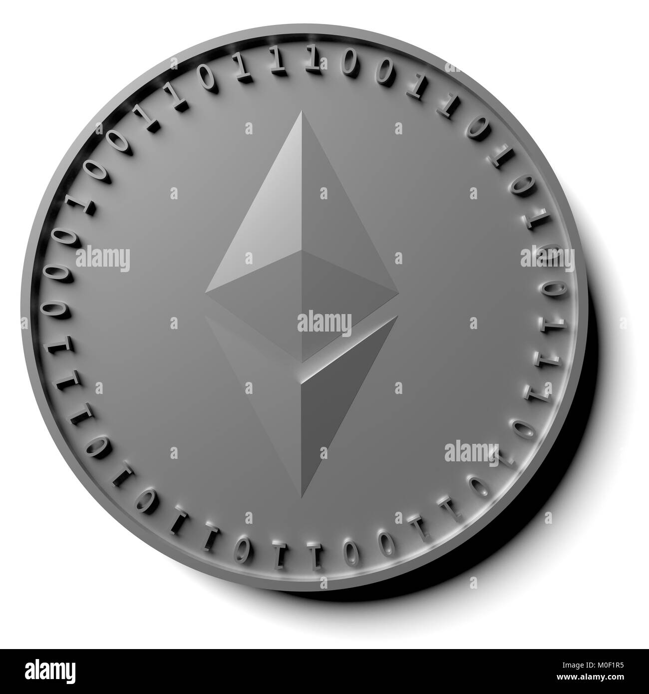 Isolated coin of digital crypto currency Ethereum, etherium casts a ... Isolated coin of digital crypto currency Ethereum, etherium casts a ...