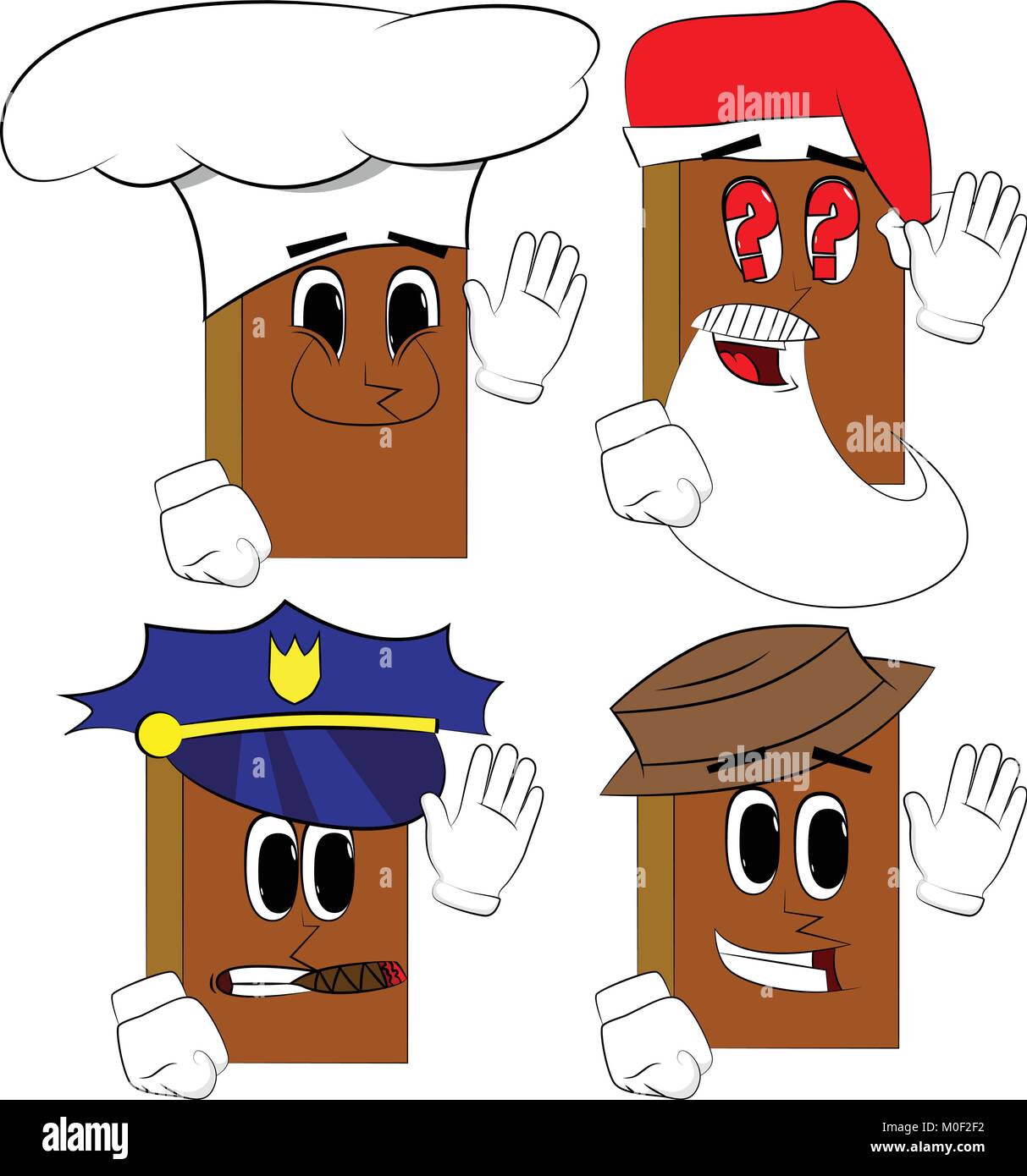 Books with waving hand. Cartoon book collection with costume faces ...